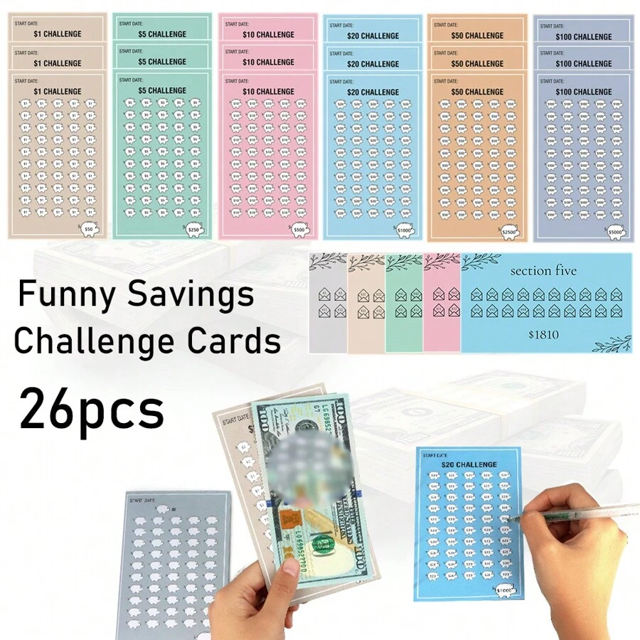 26pcs Saving Challenge Cards, Double-Sided Budget Envelope Cardboard, 2 ...