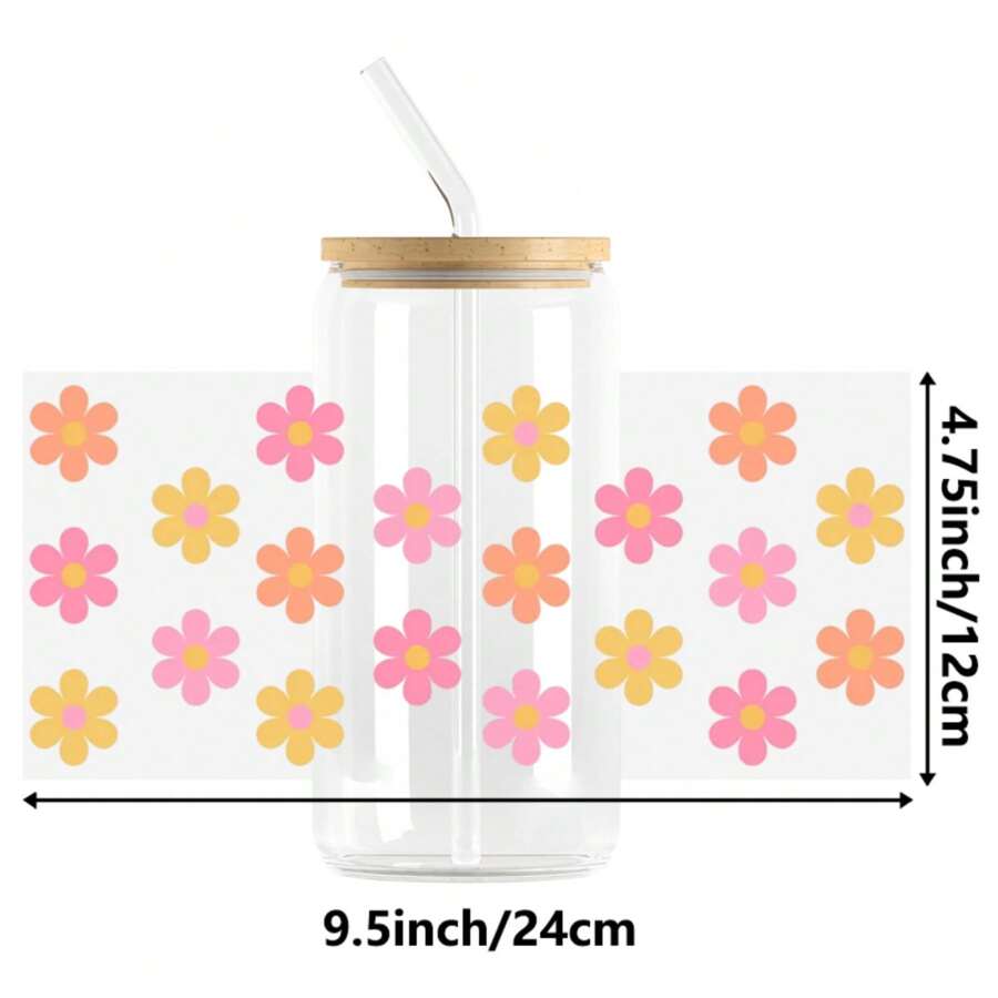 1pc Flowers Design UV DTF Cup Wraps For 16 Oz Glass Cup, Mother's Day ...