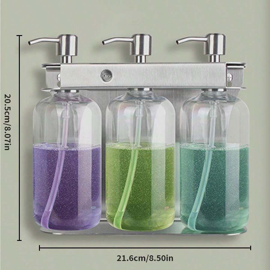 1 Pc Distributeur de savon manuel à 3 têtes, mural en acier inoxydable ...