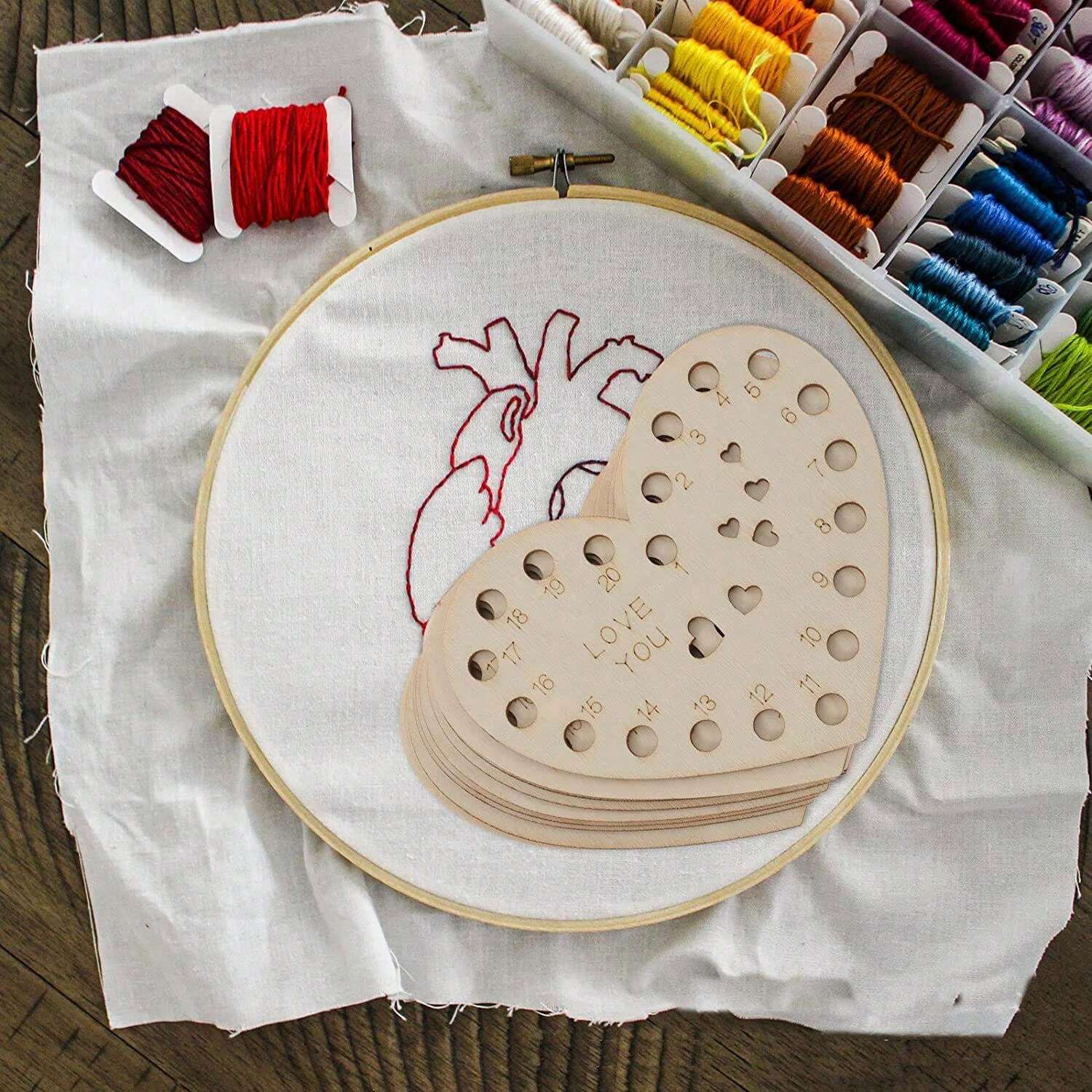 Hollow Out Home Cross-Stitching Floss Thread Board, Wooden Cross Stitch ...