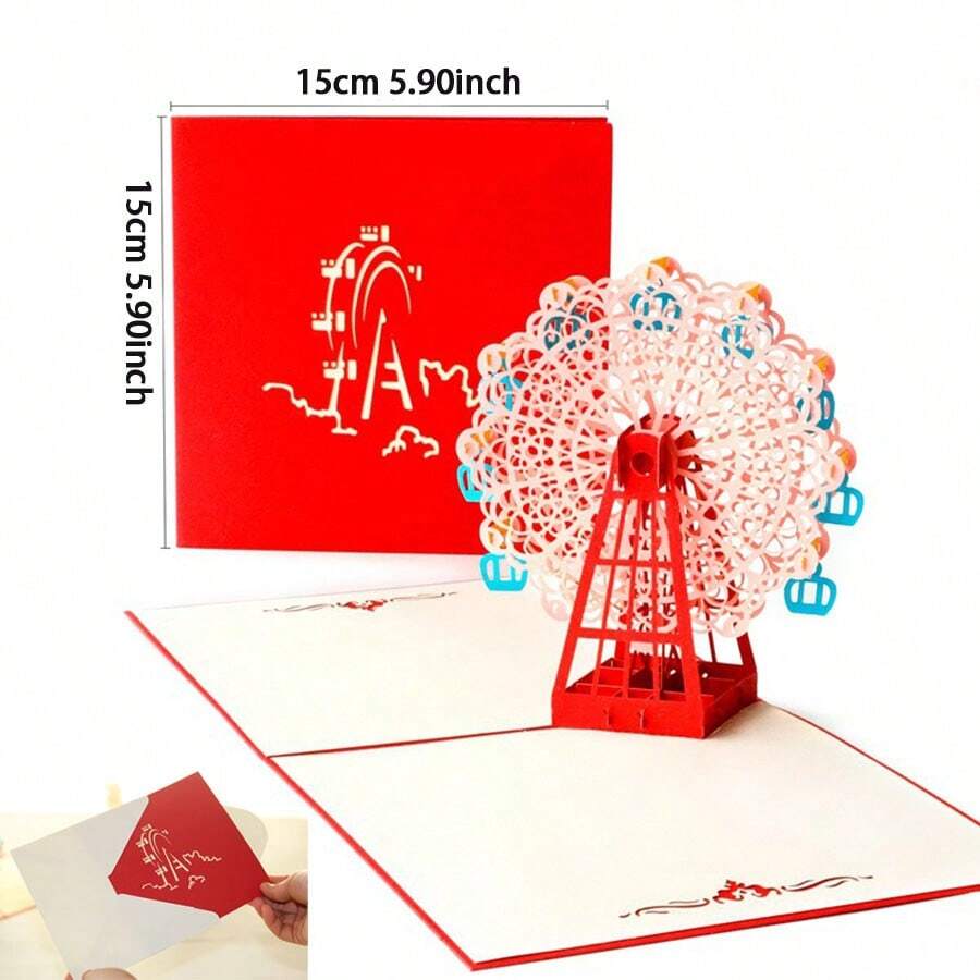3d Happy Ferris Wheel Shaped Greeting Card Diy Paper Sculpture Card For ...