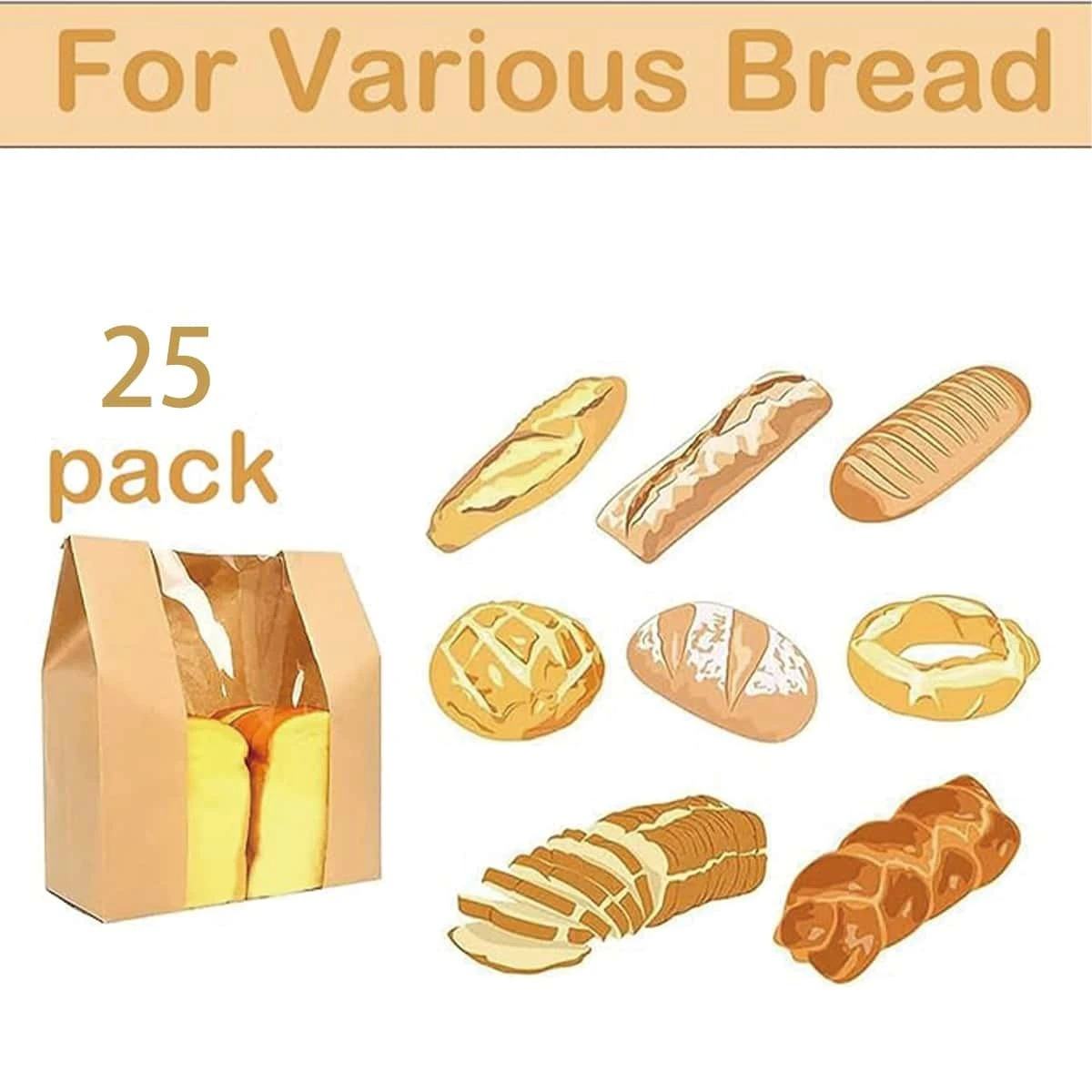25 حزمة أكياس خبز ورقية مع نافذة ، أكياس خبز للخبز المنزلي ، أكياس خبز ...