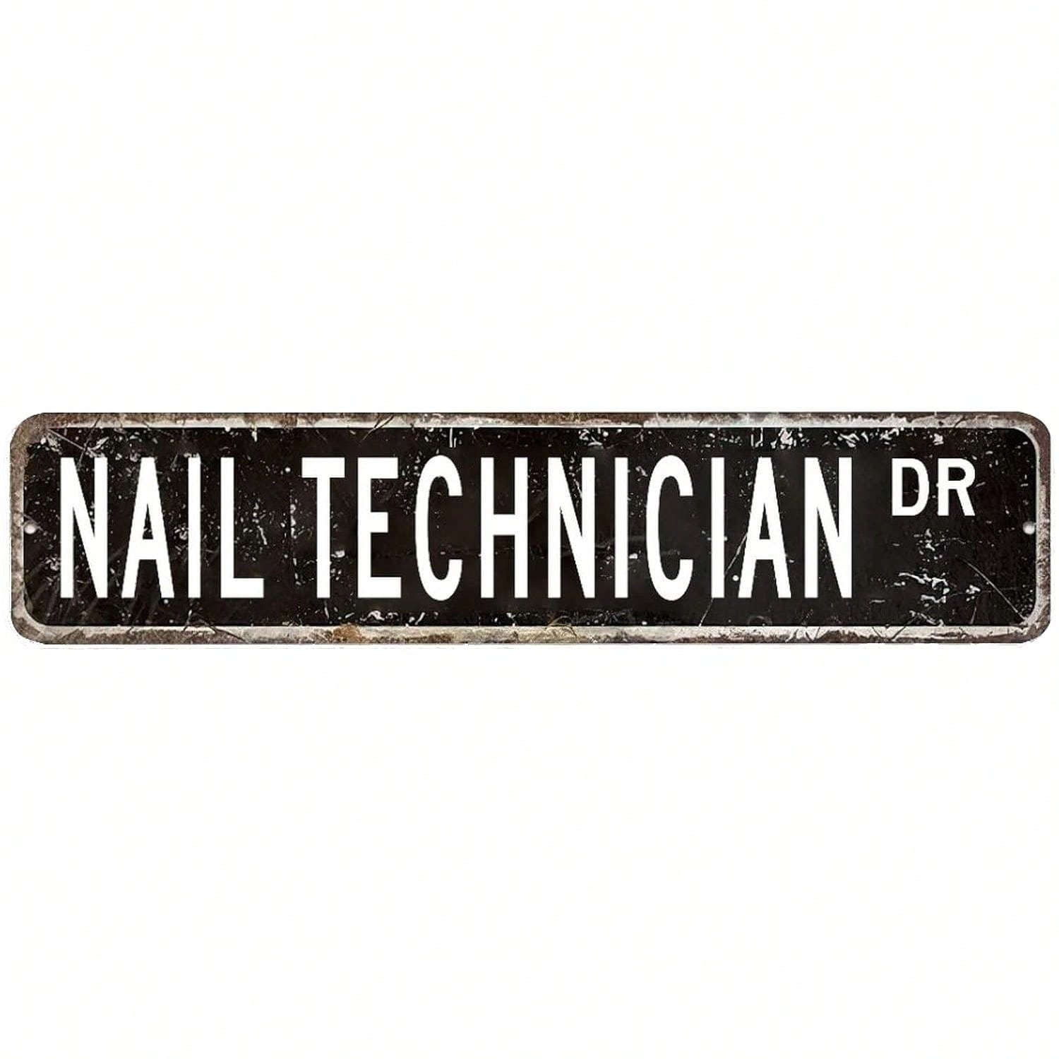 1pc Decor Sign 40x10cm Rustic Street Metal Sign Nail Technician Wall ...