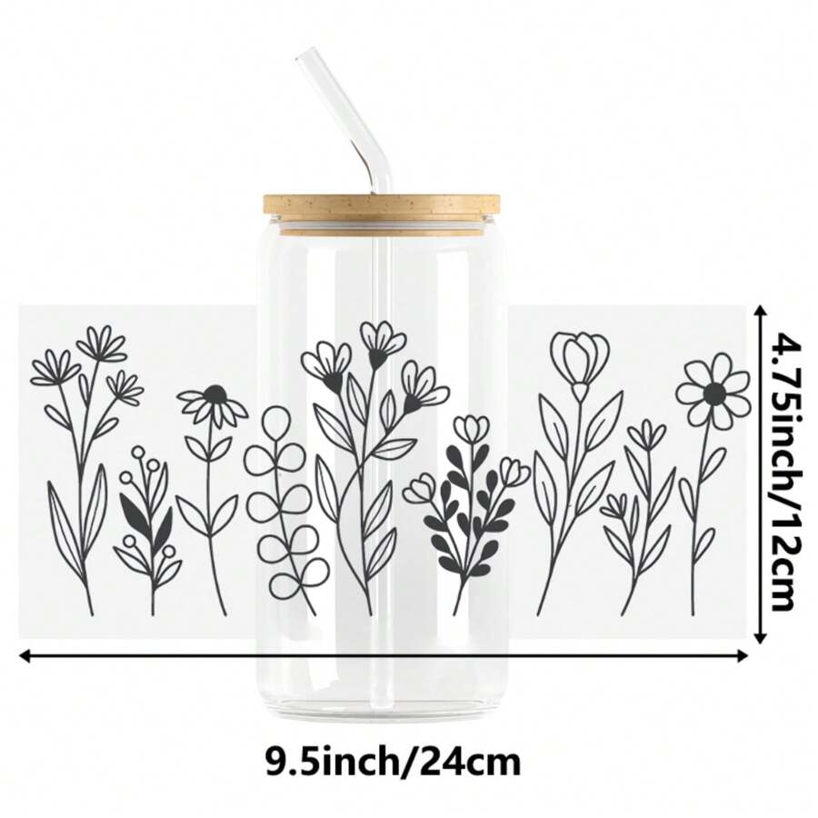 1 szt Dzikie Kwiaty Projekt UV Kubek Opakowania Dla 16 oz Szkło Kubek ...
