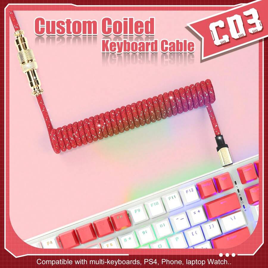 MAMBASNAKE C03 Braided Coiled Keyboard Cable, Pro Custom USB-C Double ...
