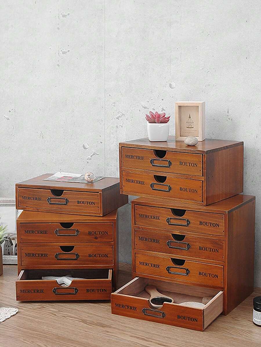 1/2/3/4 Wooden Storage Box Vintage Wooden Drawer Storage Box Drawer ...