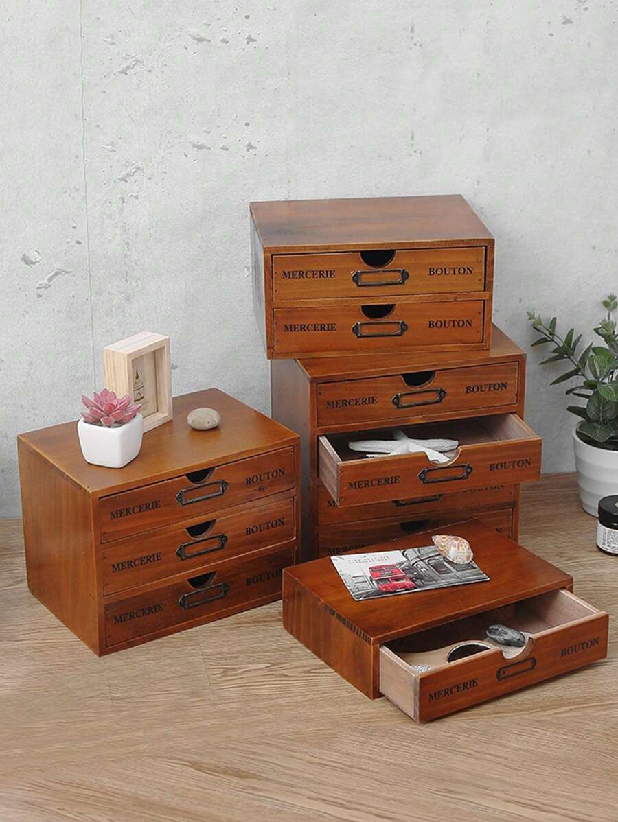 1/2/3/4 Wooden Storage Box Vintage Wooden Drawer Storage Box Drawer ...