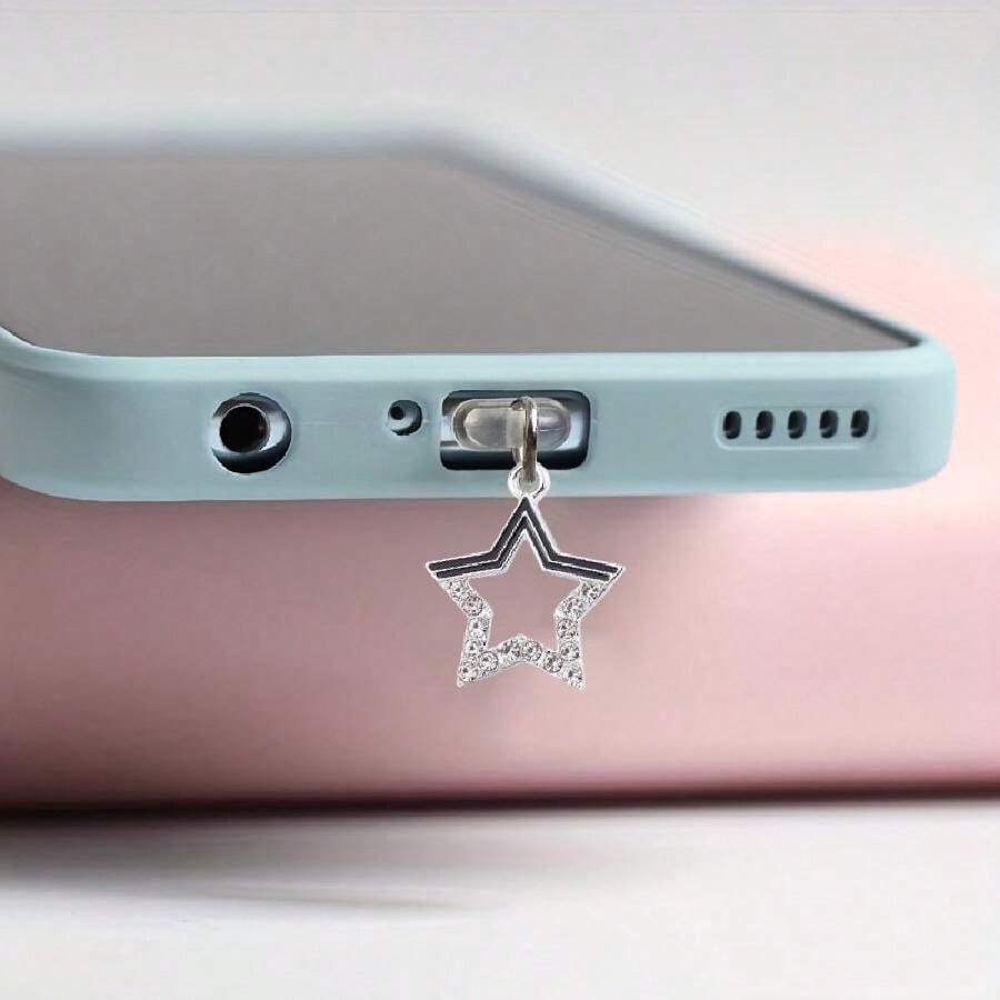 1pc Mobile Phone Dust Plug With Rhinestone Decor, Alloy Star Shaped ...