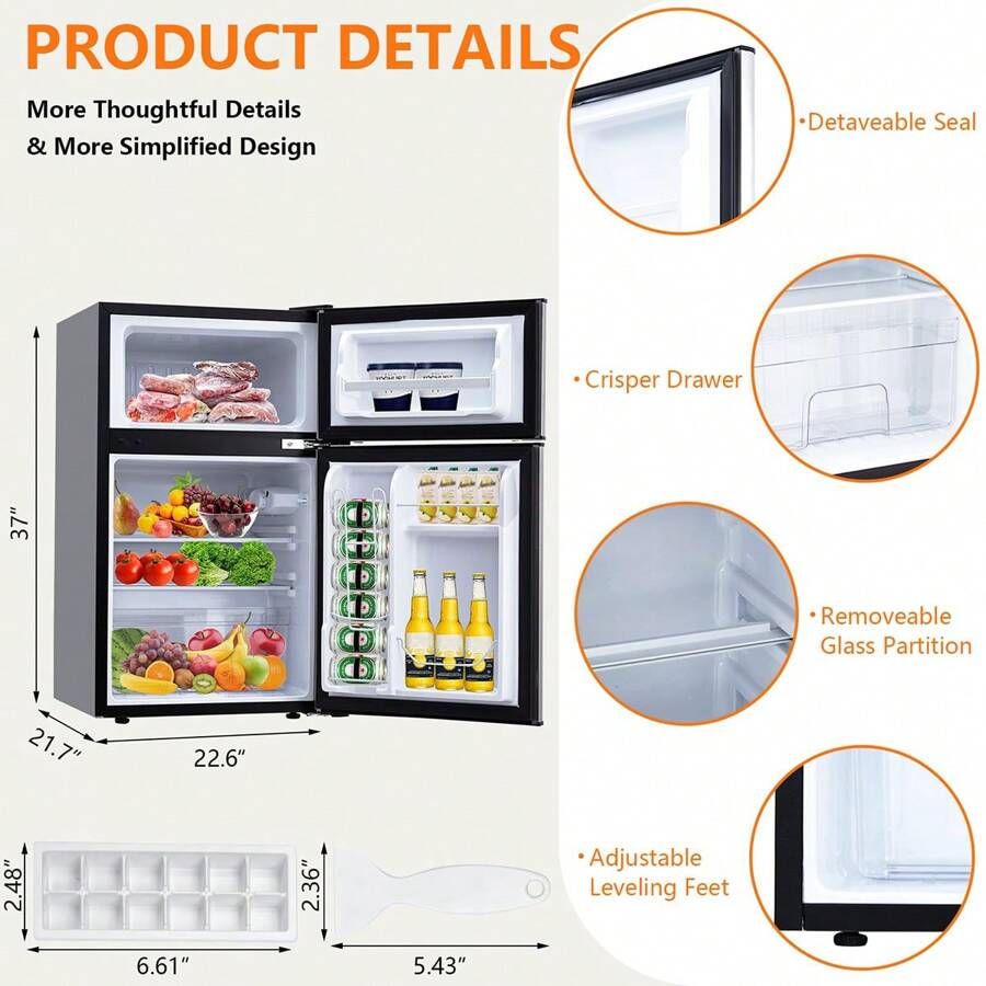 3.2 Cu. Ft Compact Fridge With Freezer,Mini Refrigerator,Small ...
