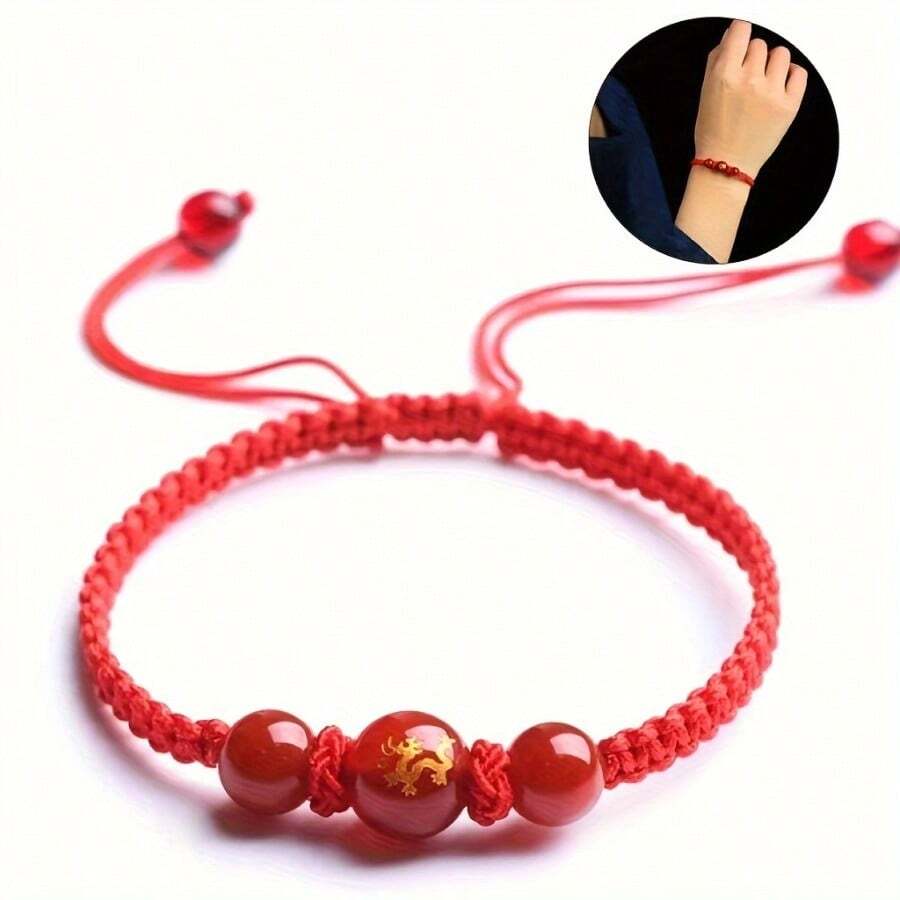 Chinese Style Zodiac Dragon Bracelet, 2024 Dragon Year Lucky Red Rope ...