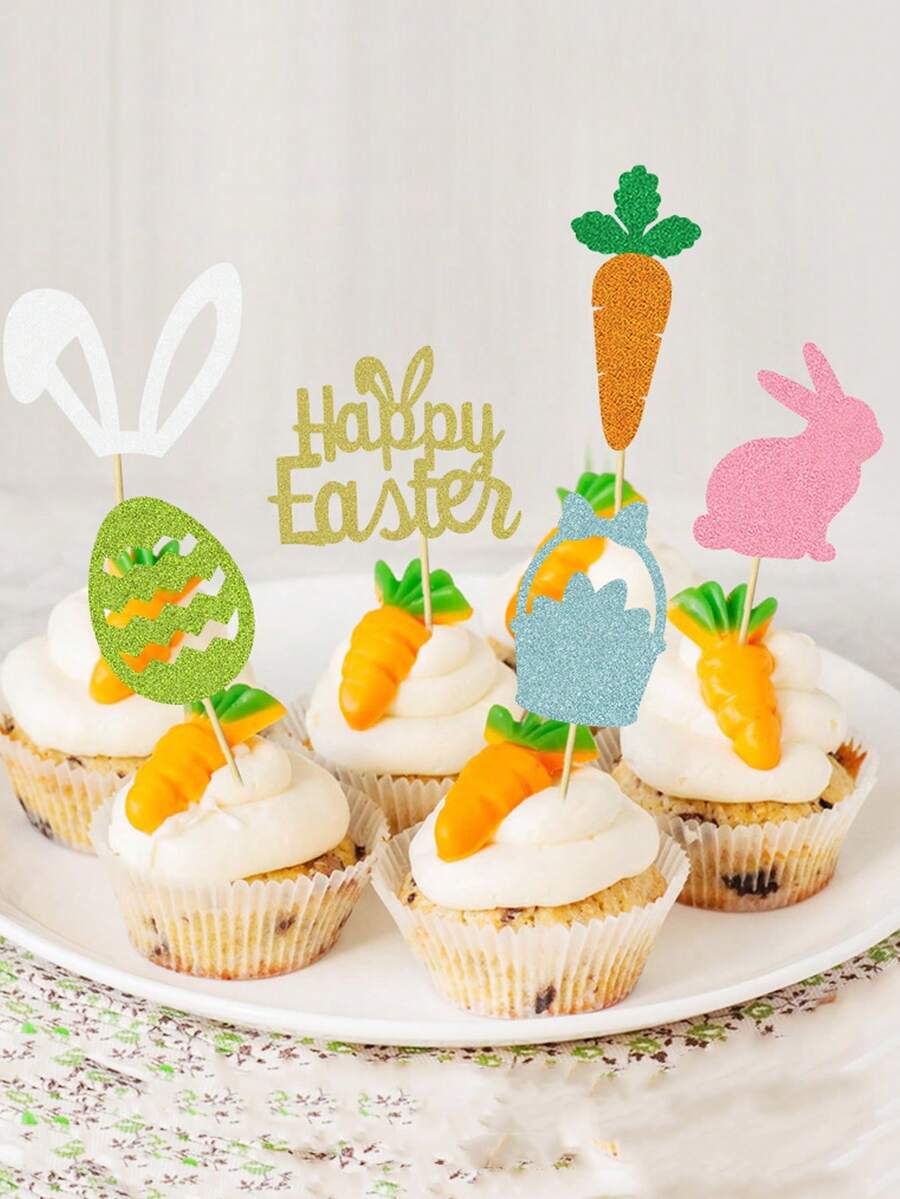 12pcs Happy Easter Themed Cake Toppers With Egg, Carrot, Rabbit Shaped Decorations | SHEIN USA