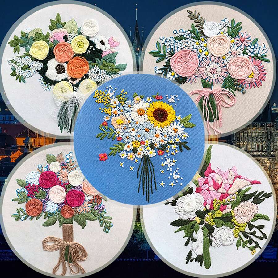 A Set Of Love-Themed Handheld Flower Pattern Embroidery Kit, Original ...