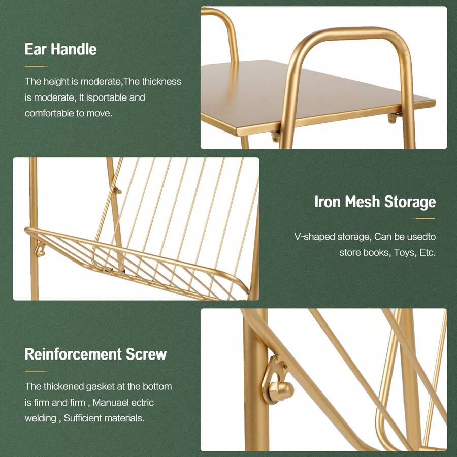 Modern Gold Side Table End Table With Magazine Storage Rack Small ...