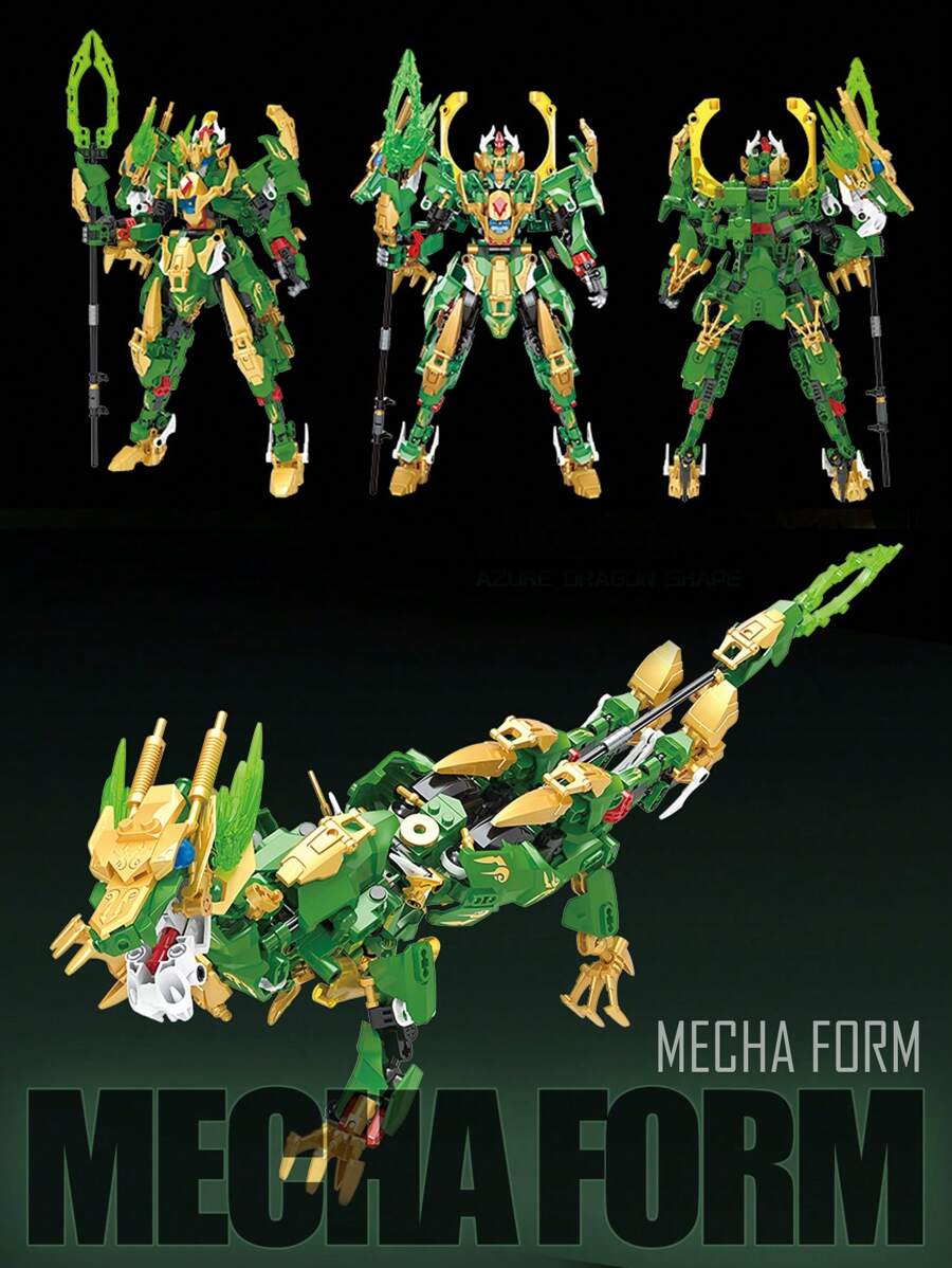 Chinese Style Building Blocks Green Dragon Transformable Mecha Double ...