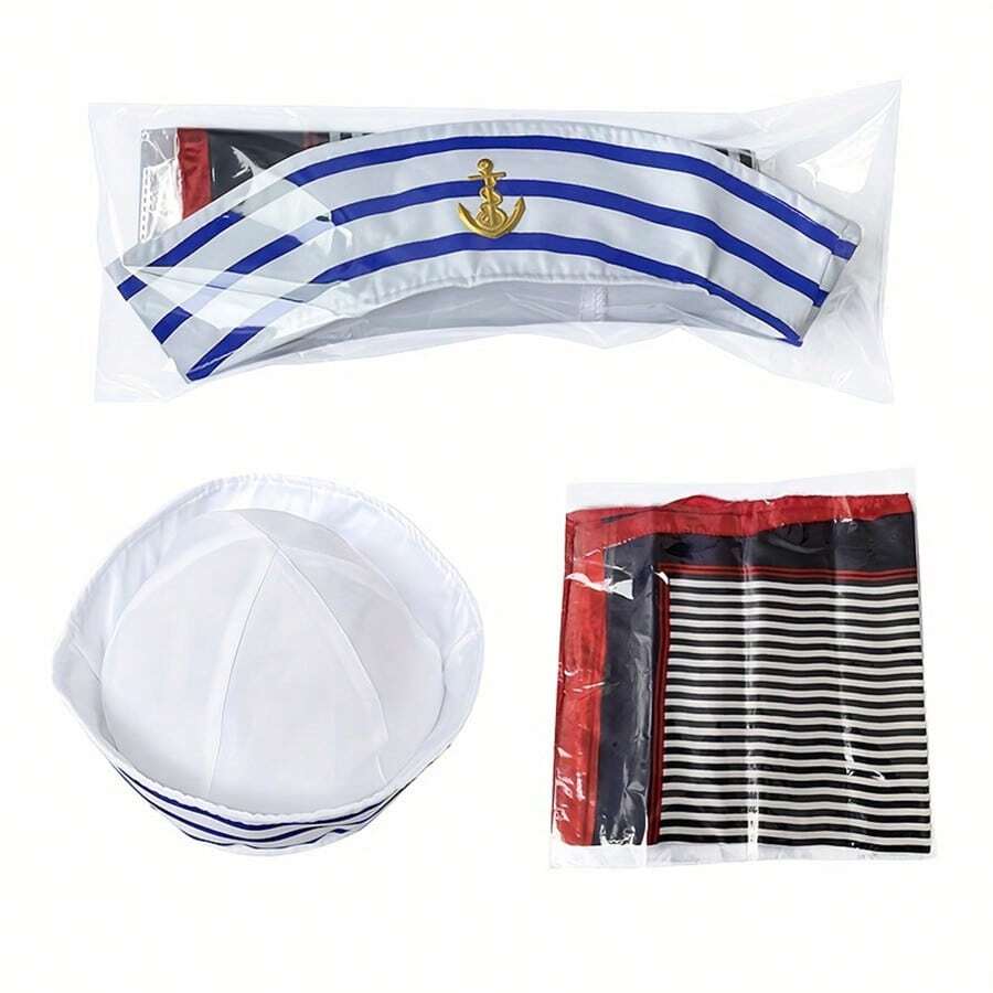 1pc Women's Blue Stripe Hat Set - Blue Striped Round Top Anchor Cap ...