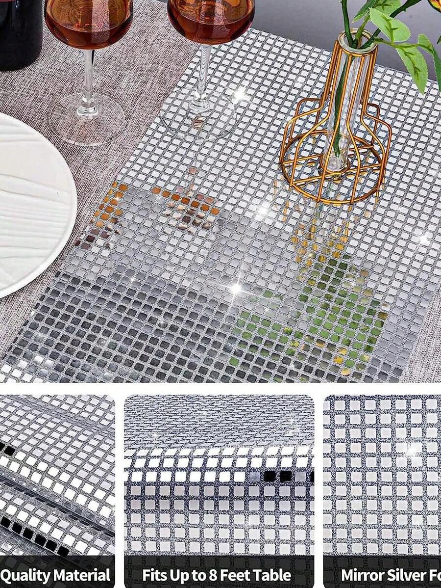 1pc 12*108 Inches Silver Glitter Sparkle Disco Table Runner, For 70s ...