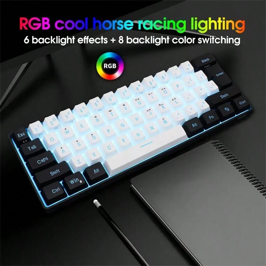 1pc Wired 61-Key Gaming Mini Rgb Backlit Keyboard, Mechanical Feeling ...
