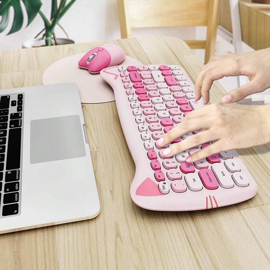 Wireless Keyboard And Mouse Combo Cute 2 4 Ghz Round Keycap Colorful Keyboards With Usb Receiver