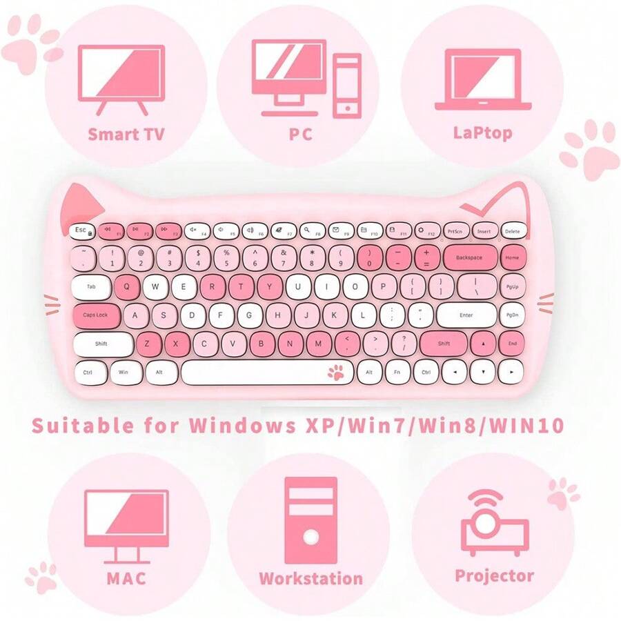 Wireless Keyboard And Mouse Combo Cute 2 4 Ghz Round Keycap Colorful Keyboards With Usb Receiver