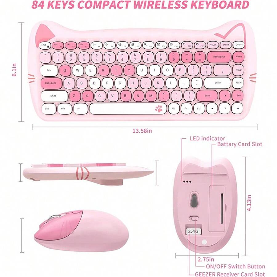Wireless Keyboard And Mouse Combo Cute 2.4 GHz Round Keycap Colorful Keyboards With USB Receiver ...
