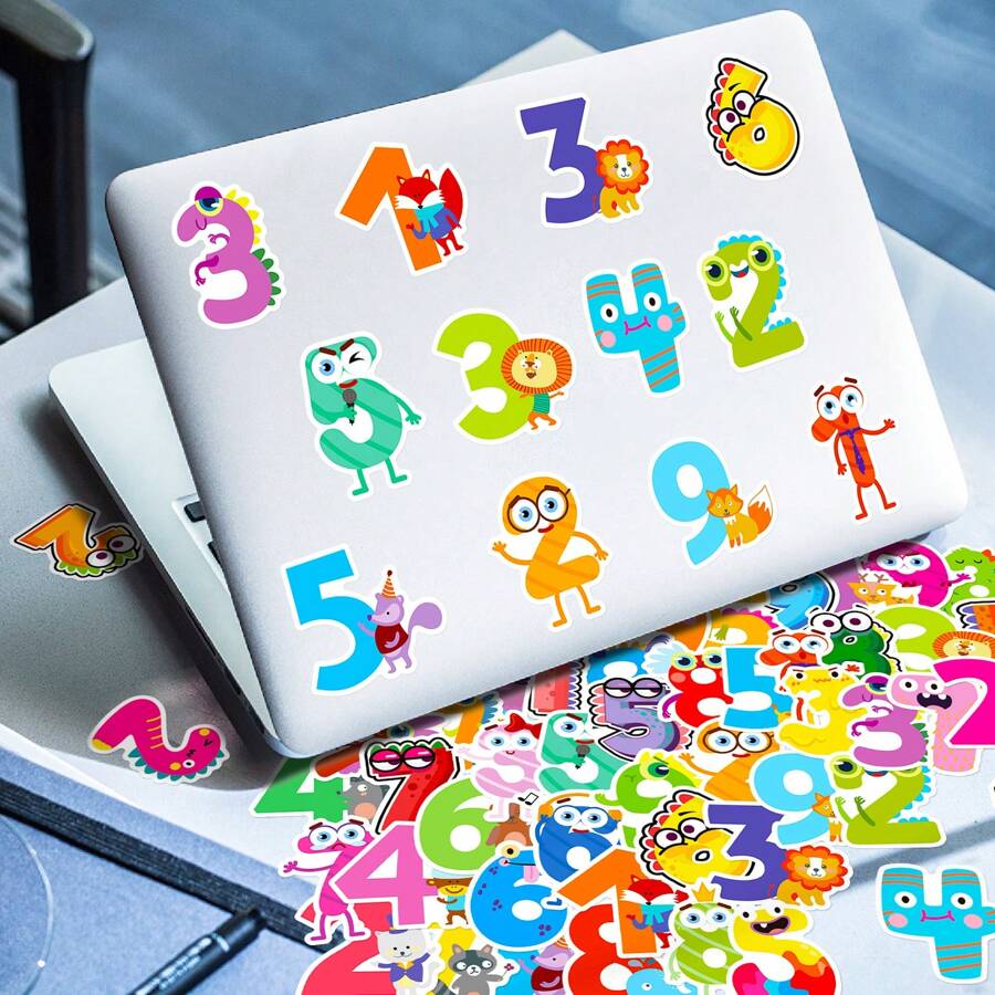 100pcs Number Stickers For Water Bottles, Cute Animals Numbers ...