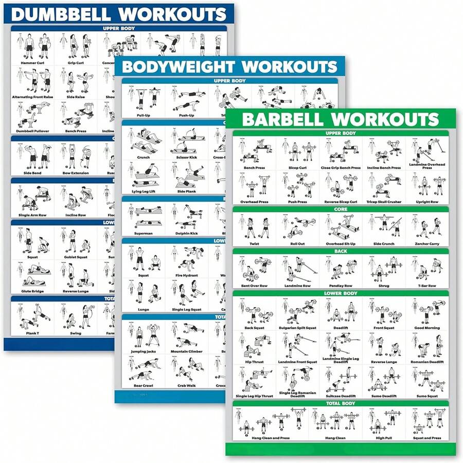 3 Pack - Dumbbell Workouts + Bodyweight Exercises + Barbell Routine ...