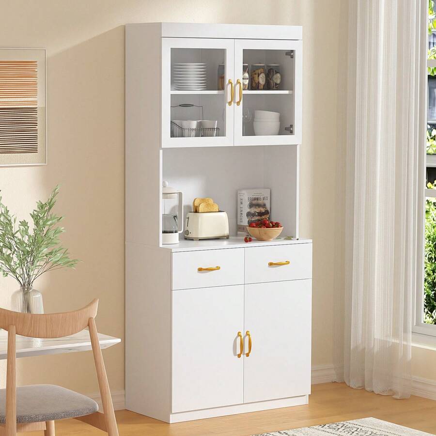 VOWNER Kitchen Cabinet With Worktop, Kitchen Buffet With 4 Cabinets ...