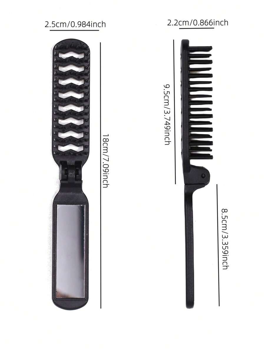 1pc Multicolor Foldable Plastic Comb With Mirror, Hollowed Out Design ...
