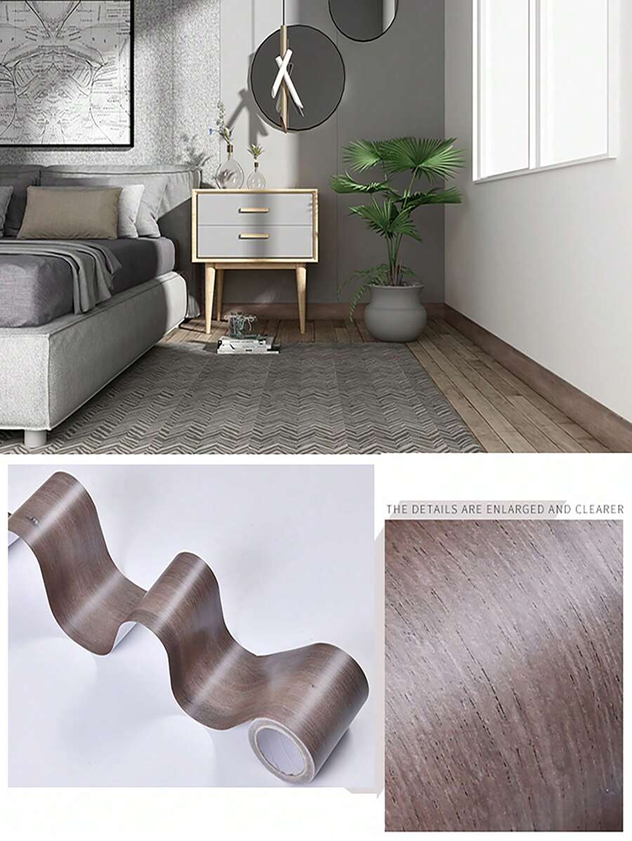 1 Roll Skirting Line Wall Sticker, Wood Grain Waist Line Border Wall ...