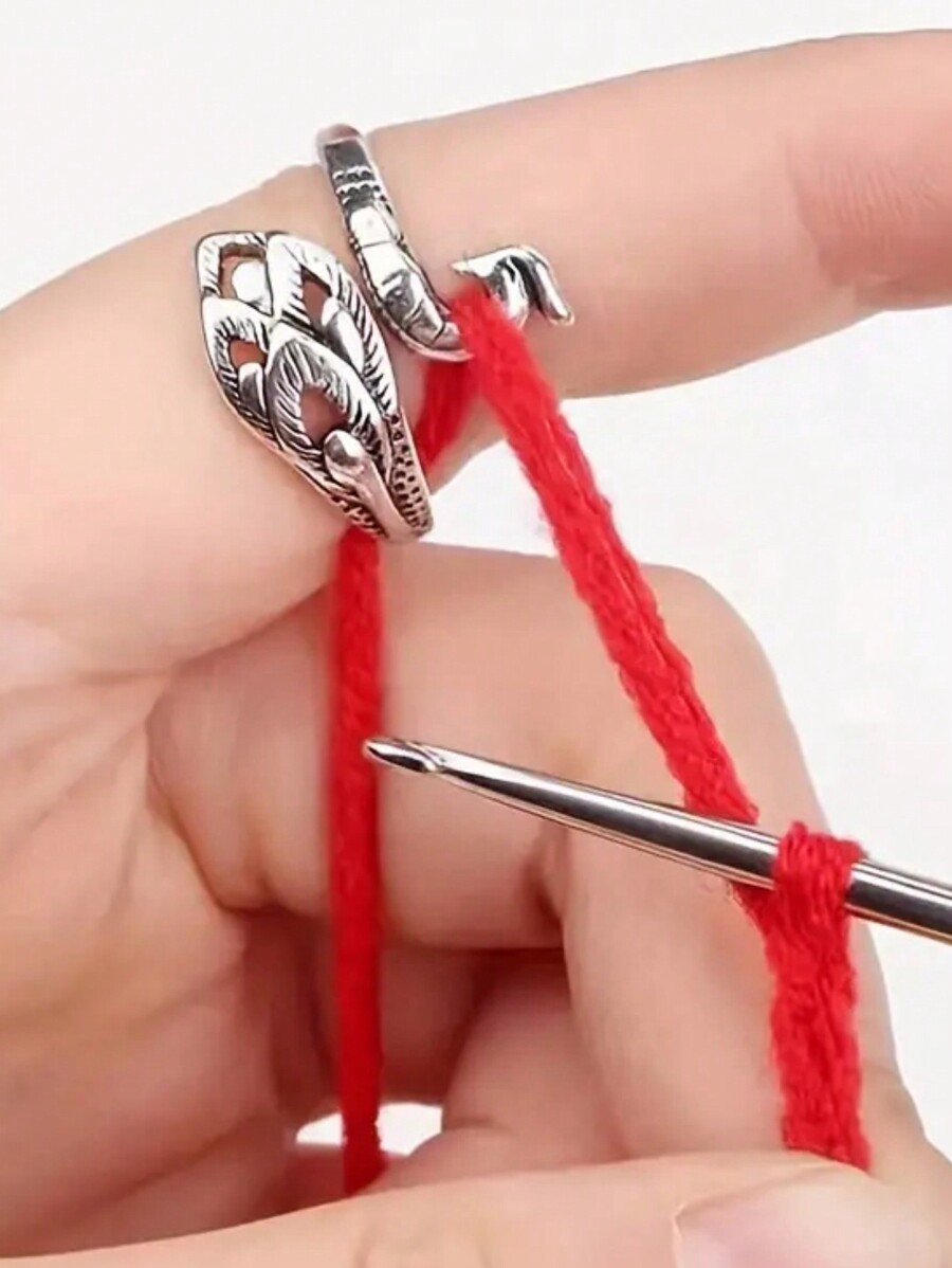 1pc Adjustable Knitting Loop Crochet Ring, Open Finger Ring Yarn Guide Crocheting Accessories ...