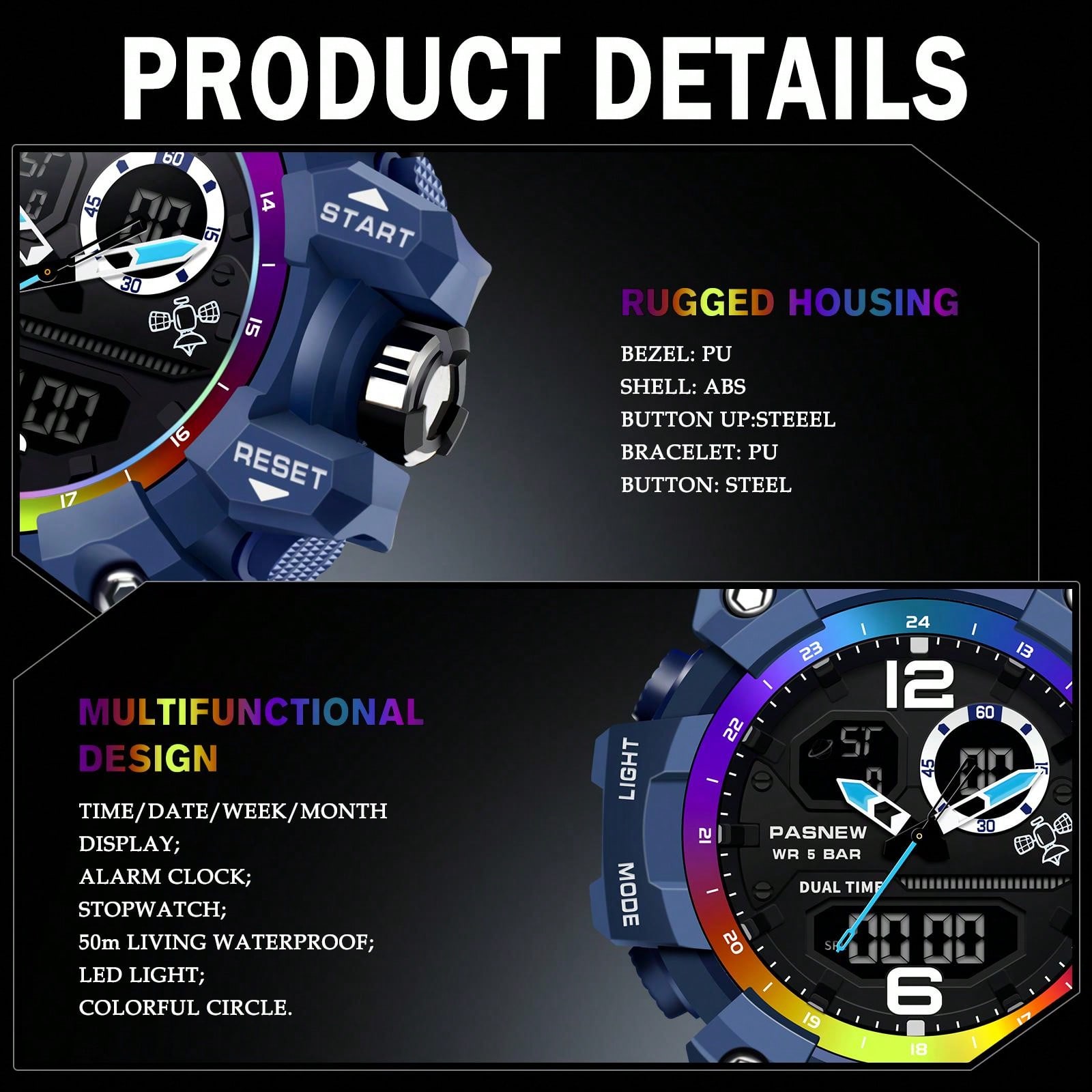 Montre De Sport Multifonctionnelle Étanche De Style Masculin À Double ...