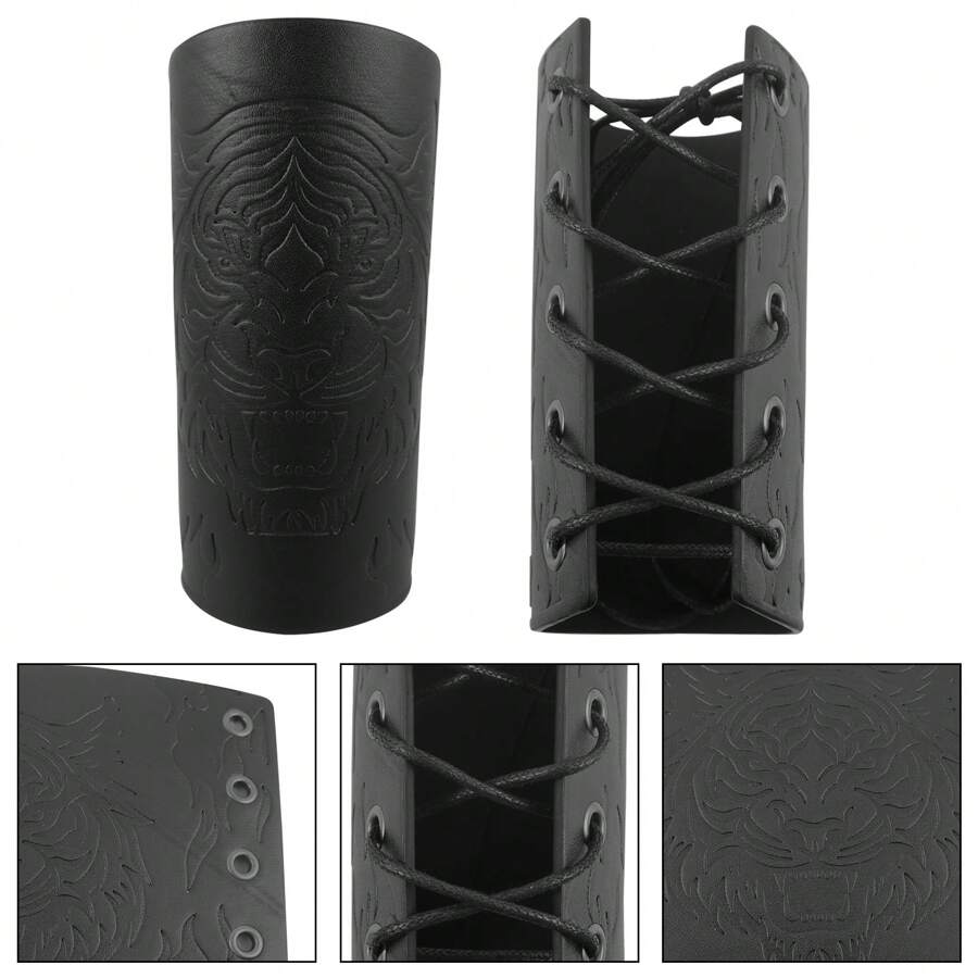 3-Piece Black Medieval Knight Pu Leather Armguard, Pirate Style Viking ...