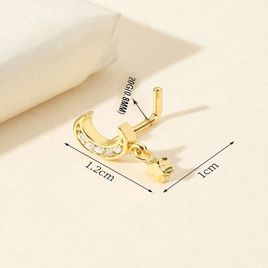 1pc Stainless Steel Moon Shaped Nose Ring With L Shape Post & Star ...