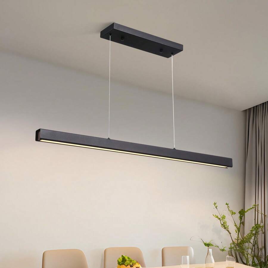 Linear Pendant Light Fixture, Modern LED Island Chandelier With Remote ...