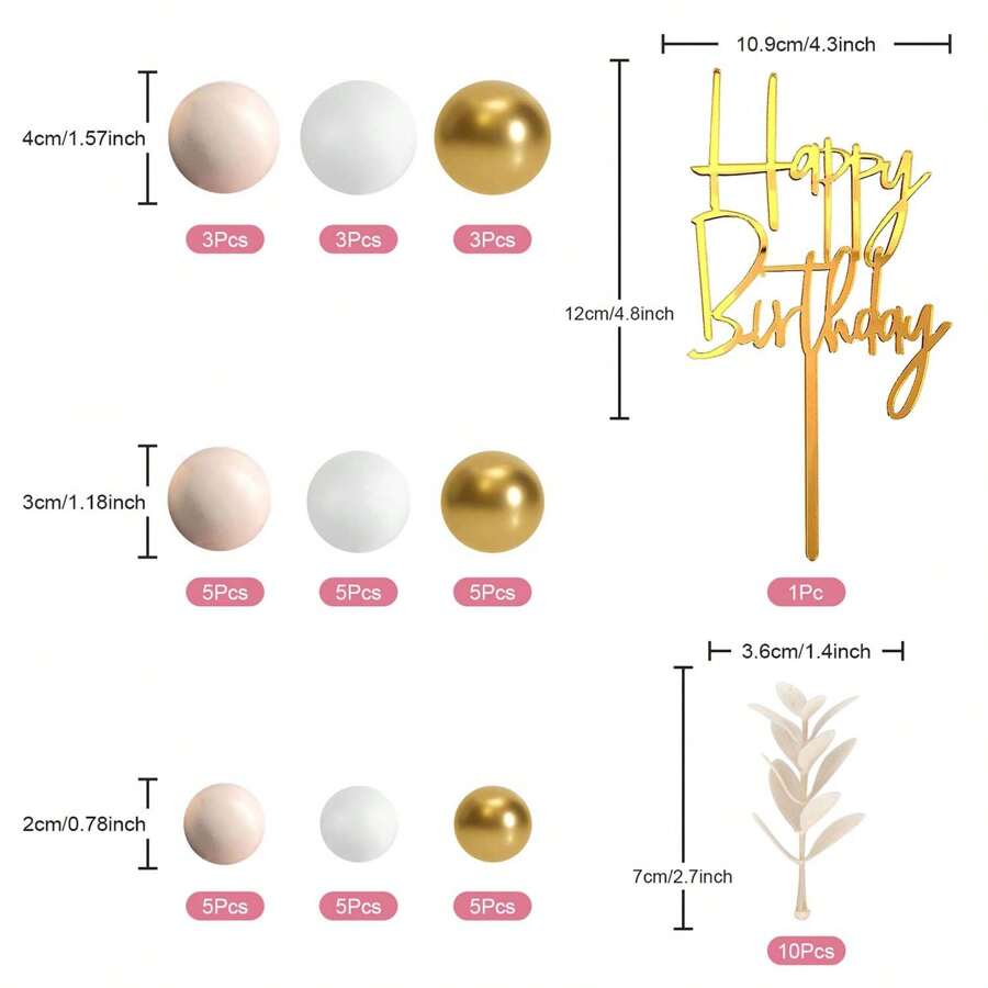 50Pcs Khaki Balls Cake Topper Boho Grass Cake Topper Blue White Gold ...