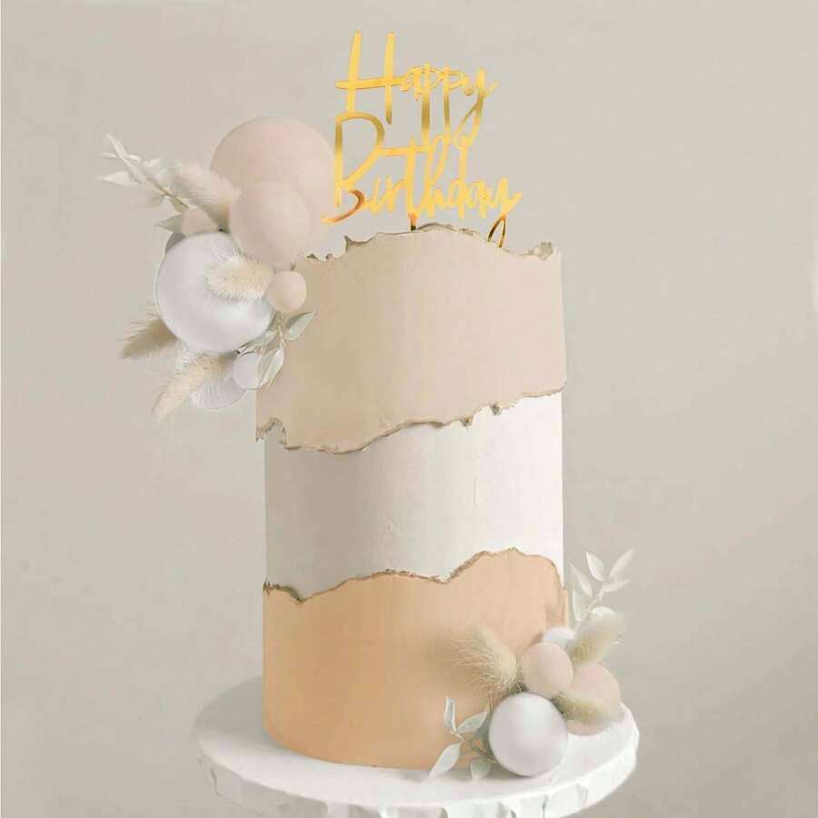 50Pcs Khaki Balls Cake Topper Boho Grass Cake Topper Blue White Gold ...