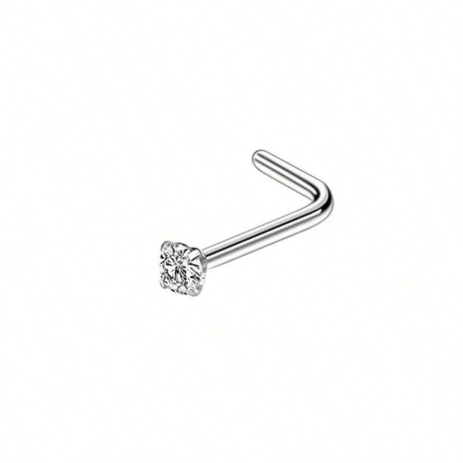 1Pc Surgical Steel With Gem Nose Ring Studs Prong Set 20G 316L Surgical ...