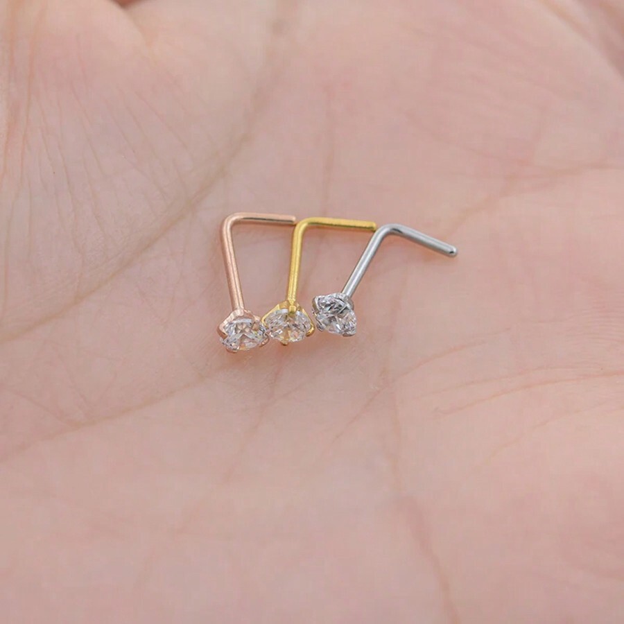 1Pc Surgical Steel With Gem Nose Ring Studs Prong Set 20G 316L Surgical ...
