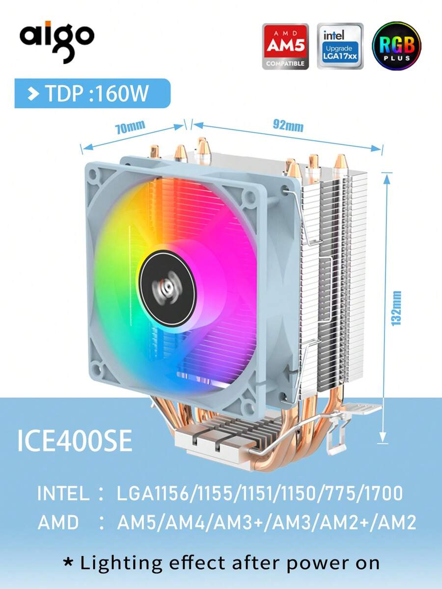 aigo Aigo Ice400se Luft Cpu Kühler 4 Heatpipes Radiator Kühlung 3pin Pwm Rgb Lüfter Ruhiger ...