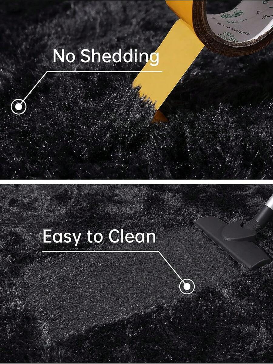 1PC Rugs For Living Room Black Fluffy Fluffy Shaggy Fuzzy Area Rug ...