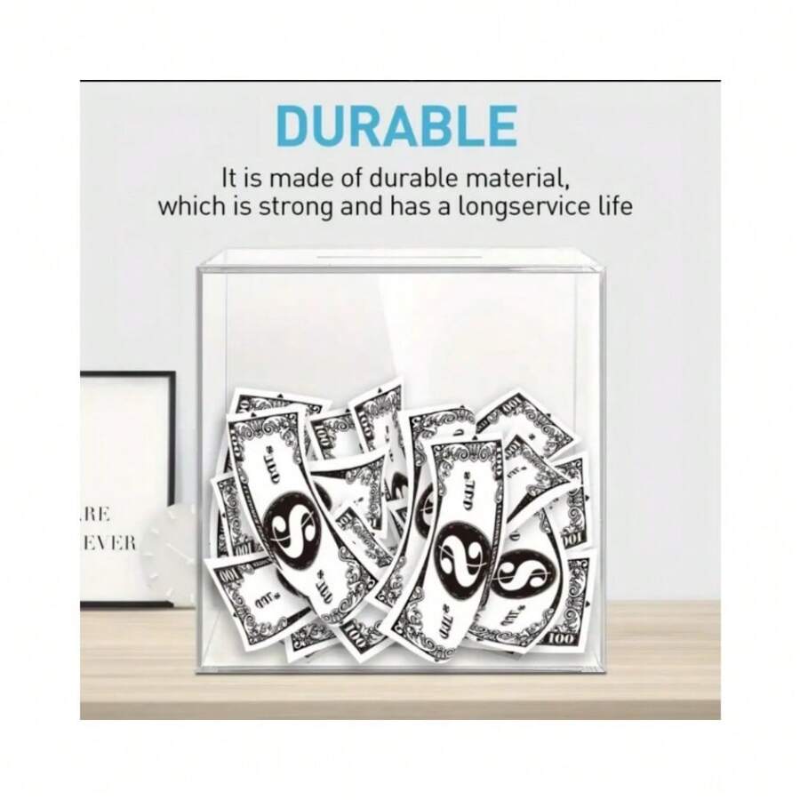 1pc 6-Inch Square Clear Acrylic Money Box With Top Slot, Transparent ...