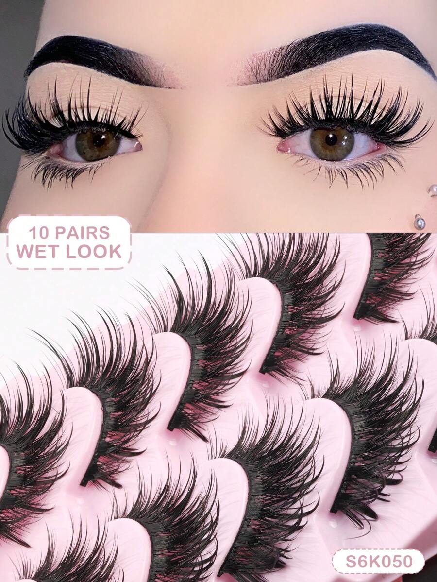 10 Pairs Wispy Manga False Eyelashes,Wet Look Eyelashes,Faux Mink ...