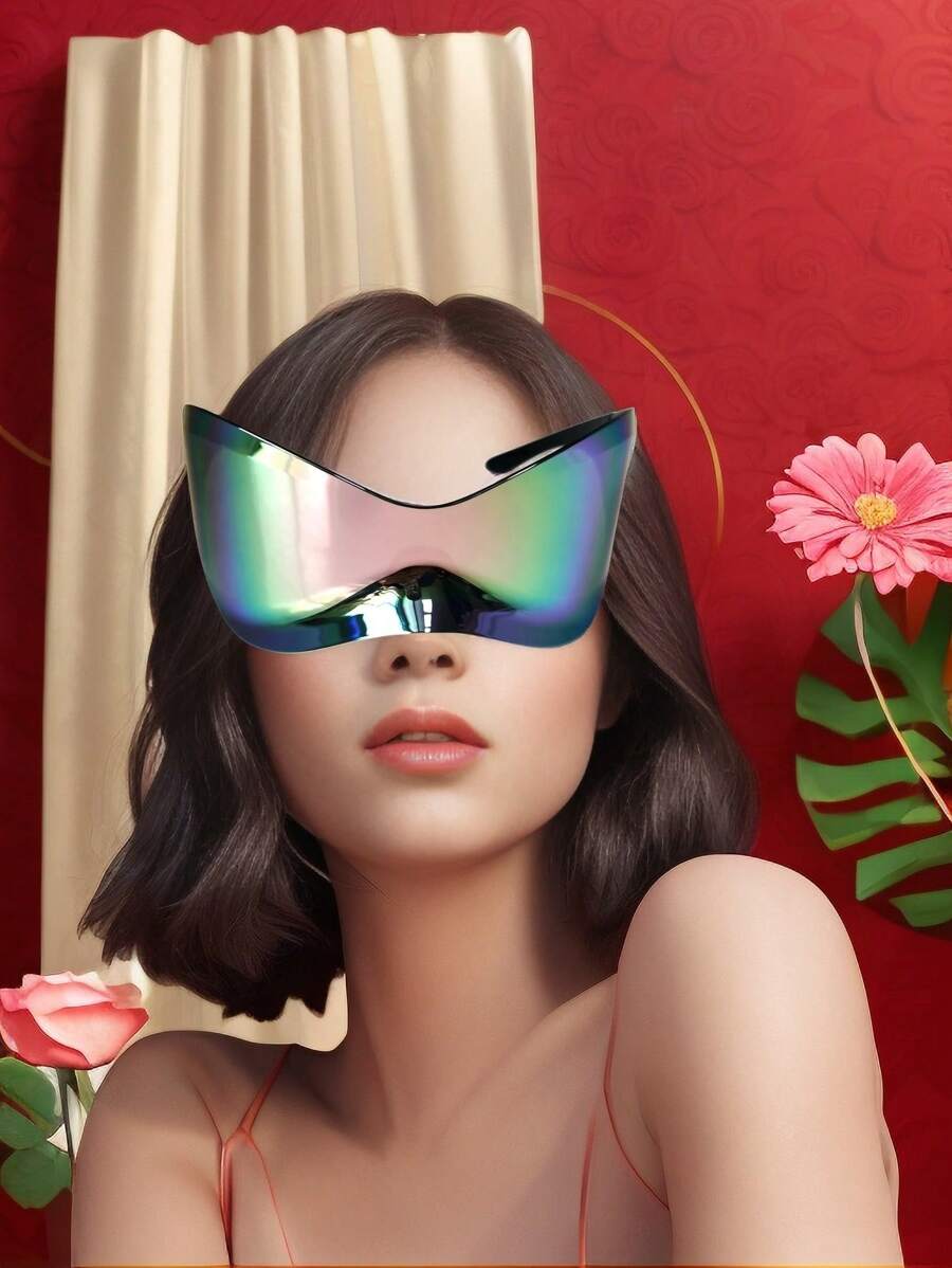 POLASUP 1pc Y2k Style Reflective Silver Eye Mask With Concave Shape ...