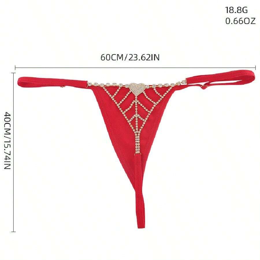 Womens Nightclub Party Sexy Rhinestone Love Heart Chain Bikini Thong