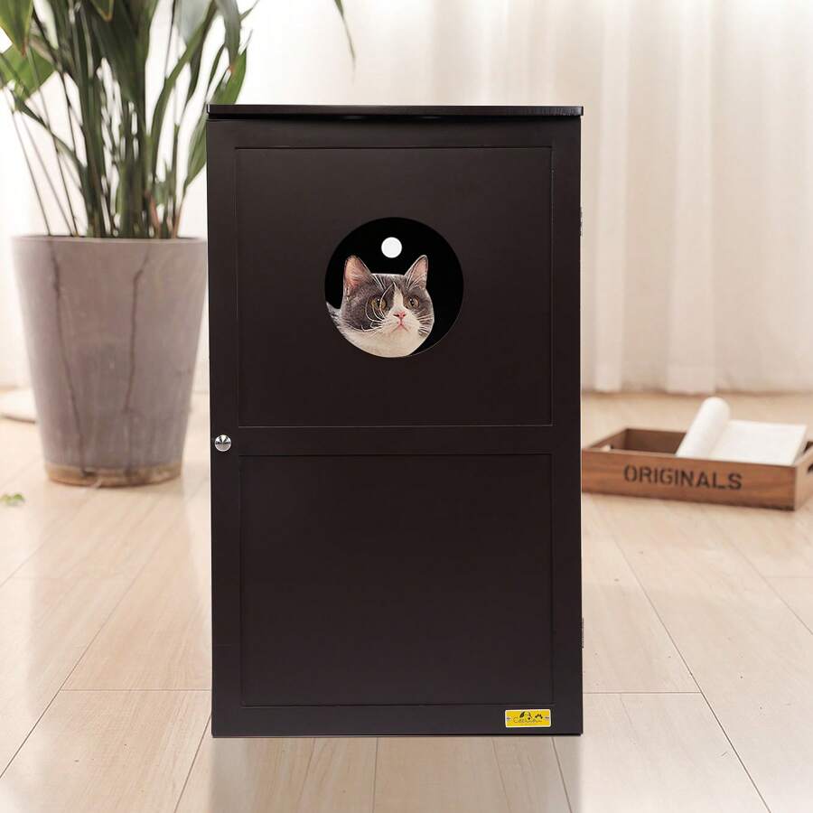 2-Tier Cat Litter Box Enclosure Cat Washroom House With Multiple Vents ...