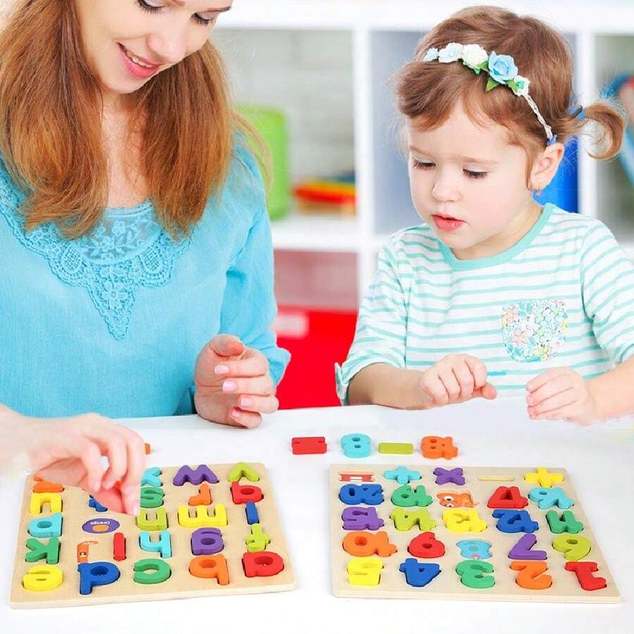 Wooden Alphabet Puzzle – Abc Letters Puzzle And Number Puzzle Sorting ...