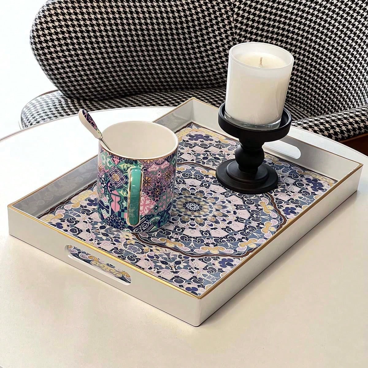 Zosenley Rectangular Tray - Decorative Tray, Marbling Plastic Tray With ...