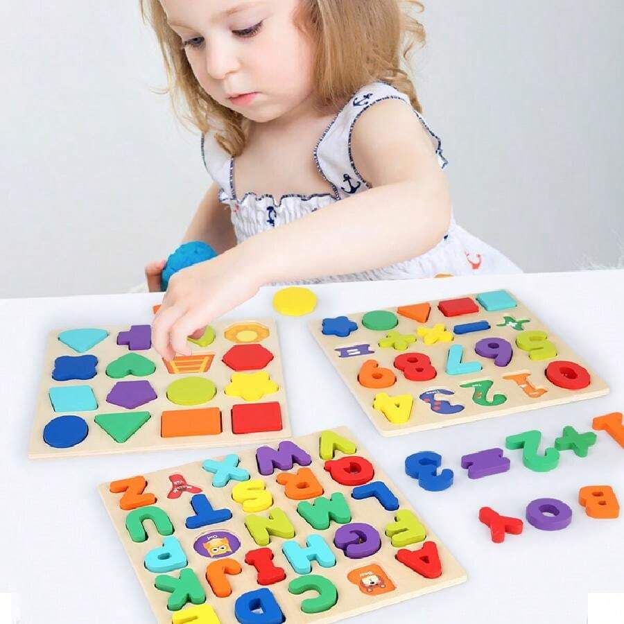 Wooden Alphabet Puzzle Board - Montessori Abc & Numbers Jigsaw Sorting ...