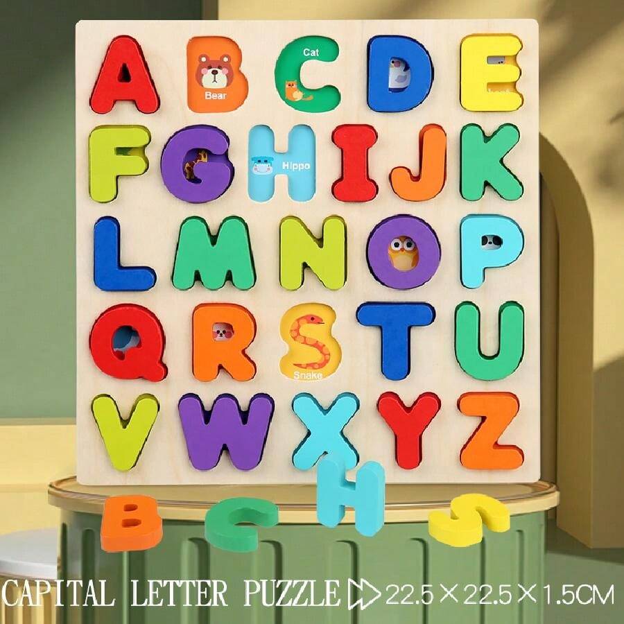Wooden Alphabet Puzzle - Abc And Numbers Sorting Board, Montessori ...