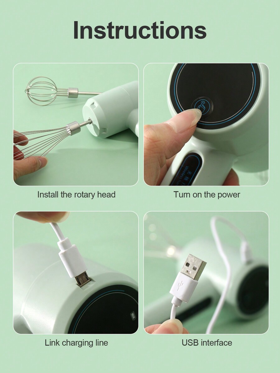 One 1200mah Rechargeable Handheld Electric Mixer, Household Whisk ...